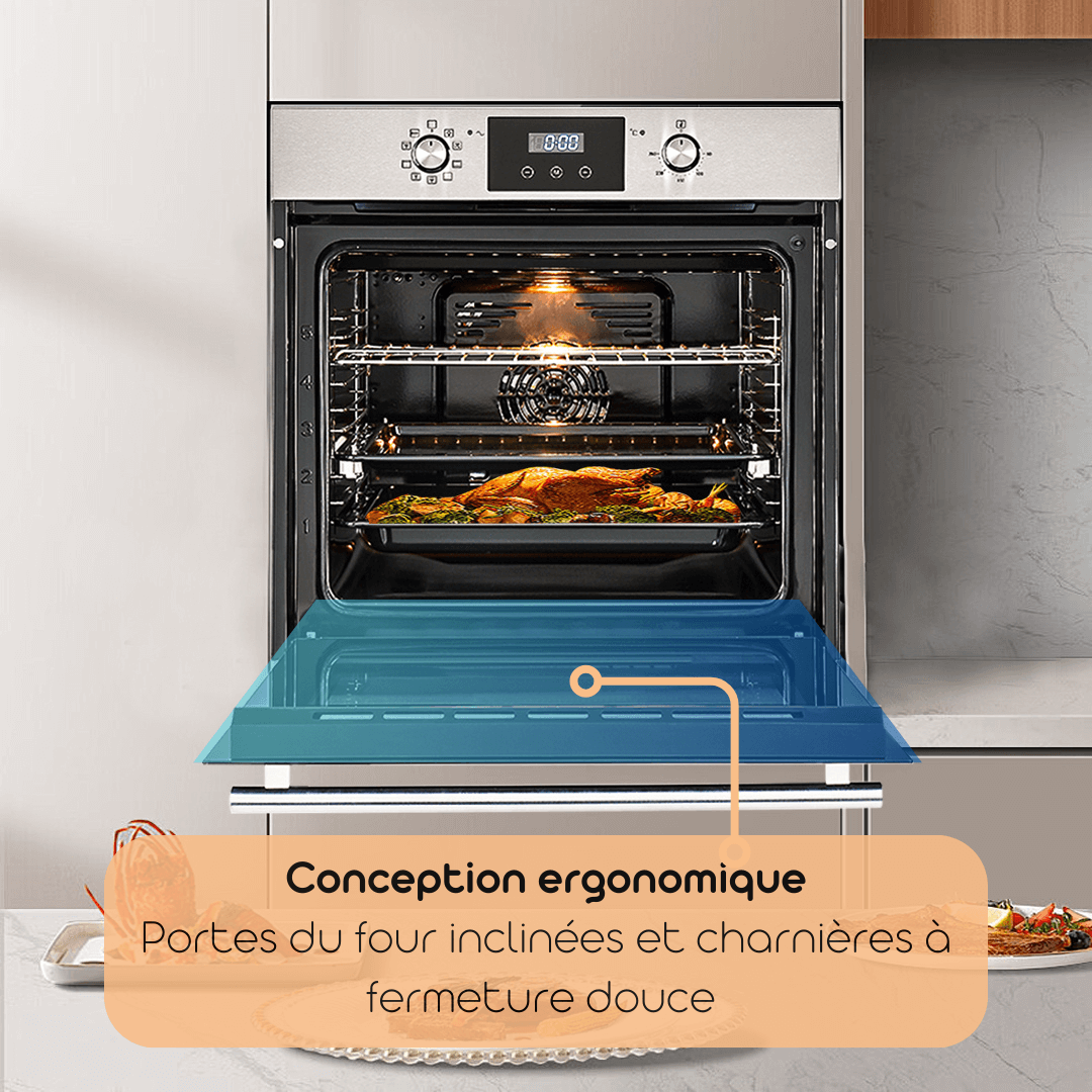 Four encastrable émail lisse LABO73MX2 73 litres Multifonctions 2 plats couleur verre noir-Inox